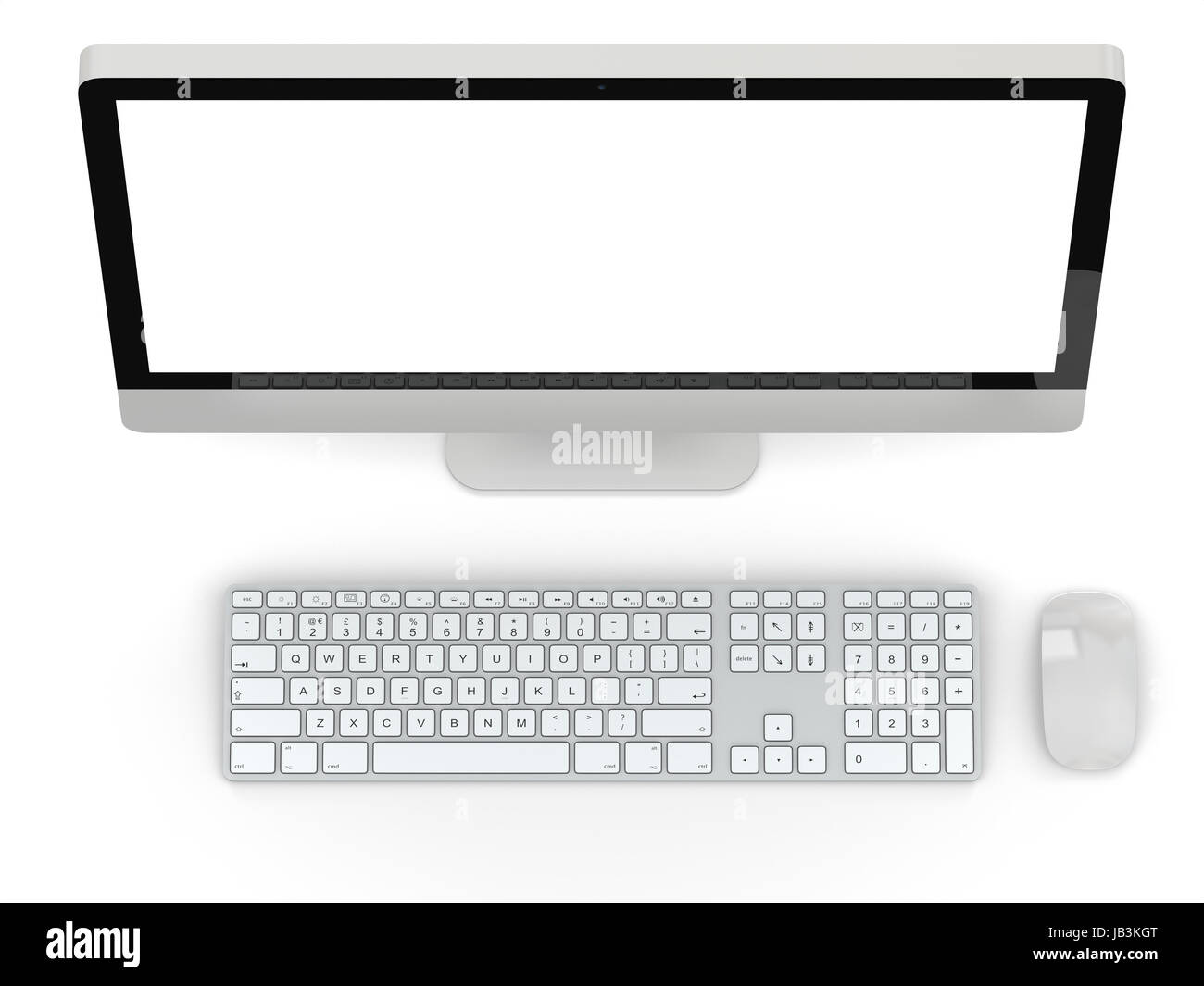 Modern desktop computer with white blank screen isolated on white ...