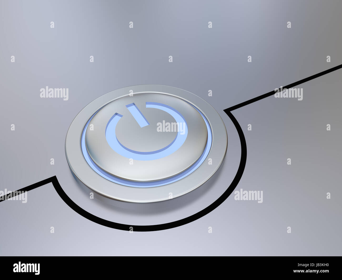 Metallic on-off button illustration with glowing blue light Stock Photo ...