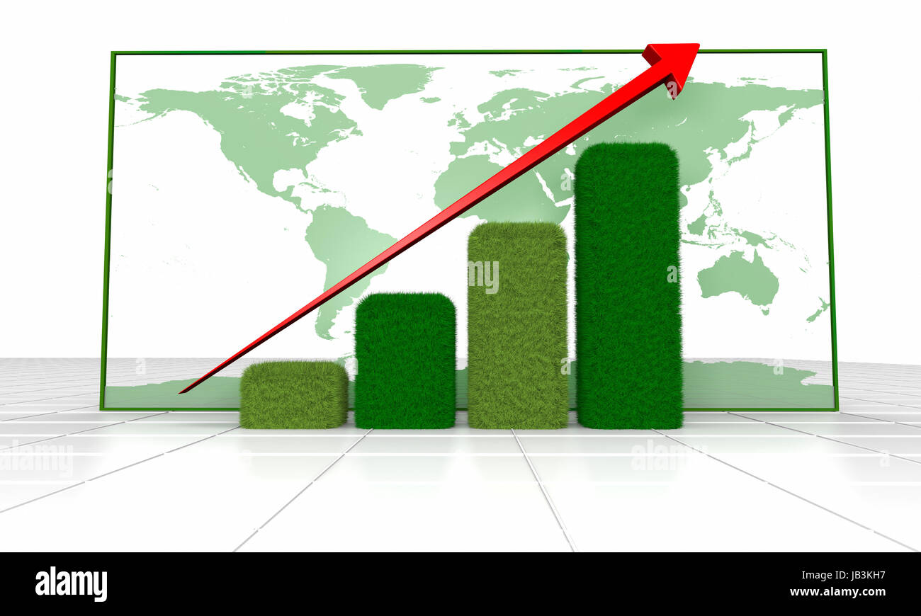 Green grassy growth chart with world map in the background. Elements of ...