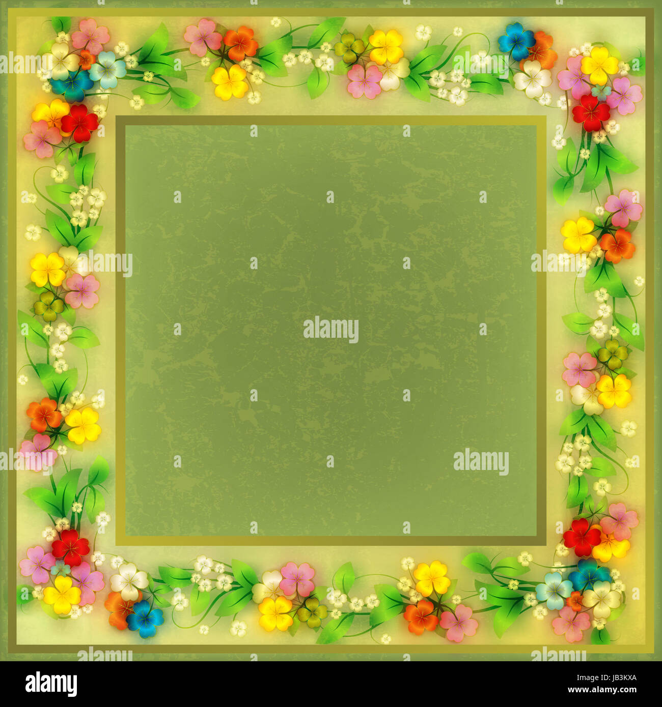 abstract green grunge background with spring flowers Stock Photo - Alamy