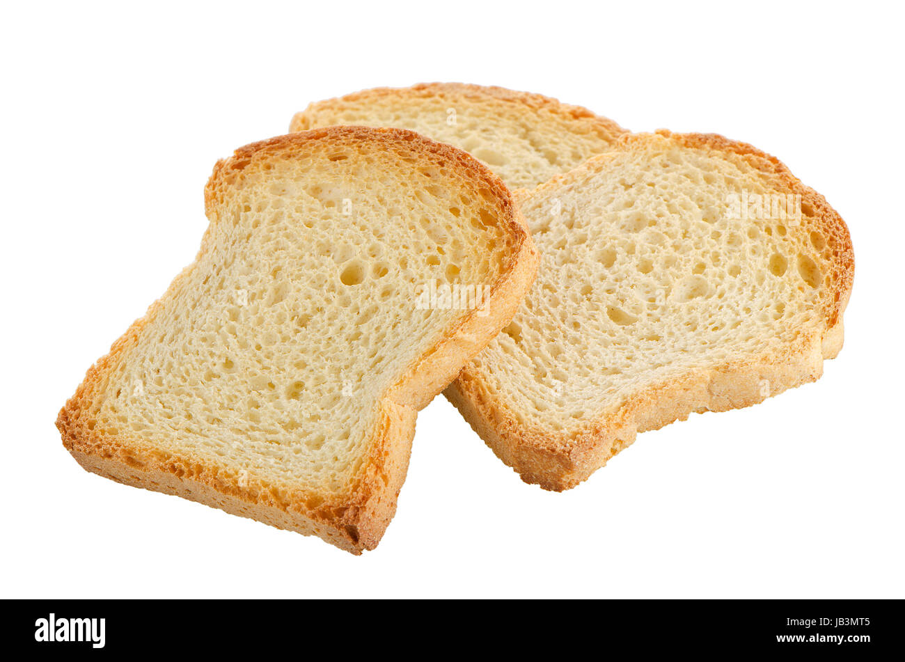 Several pieces of golden brown toast on white background Stock Photo ...