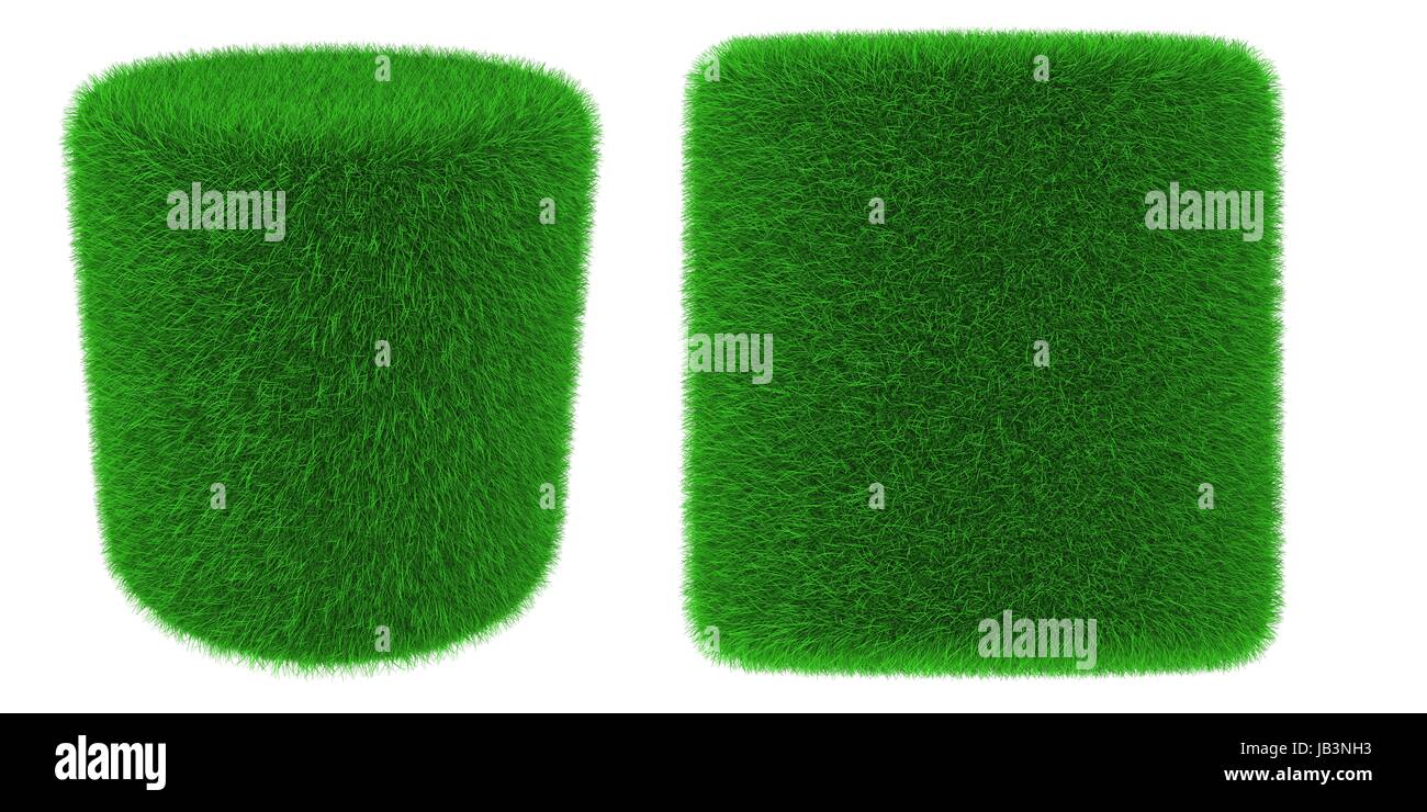Cylinder object covered with grass isolated on white background Stock ...