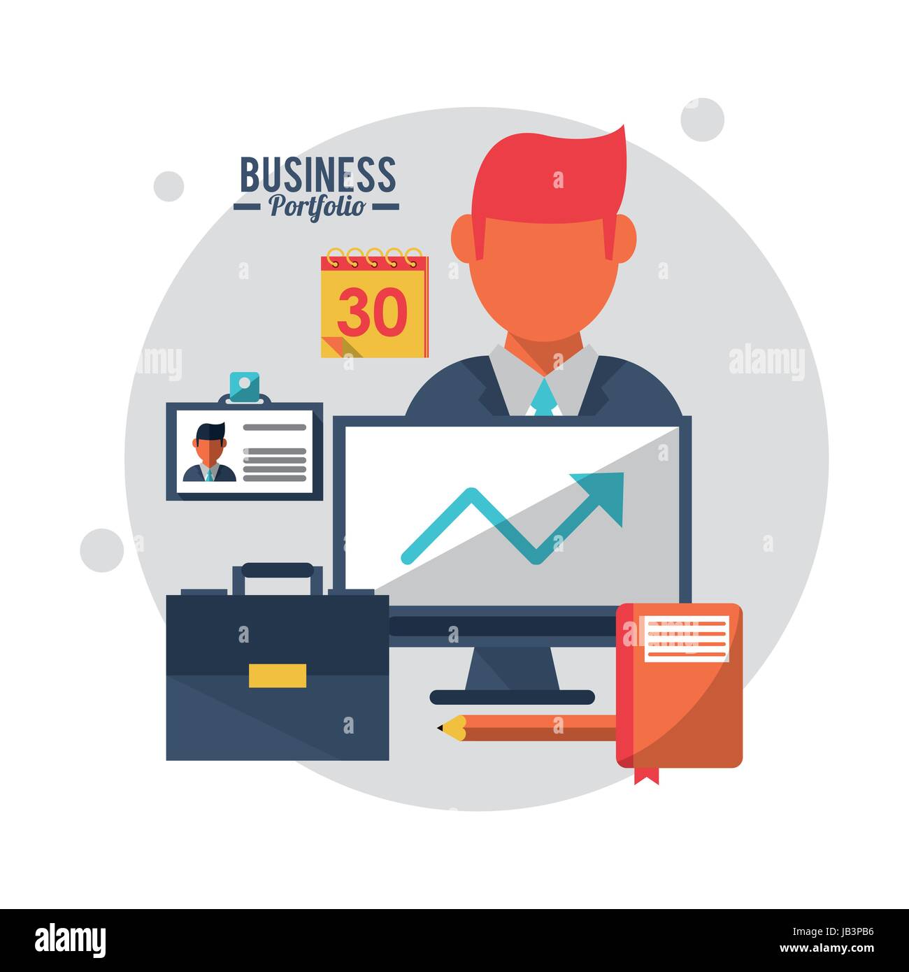 colorful poster business portfolio with briefcase computer businessman ...
