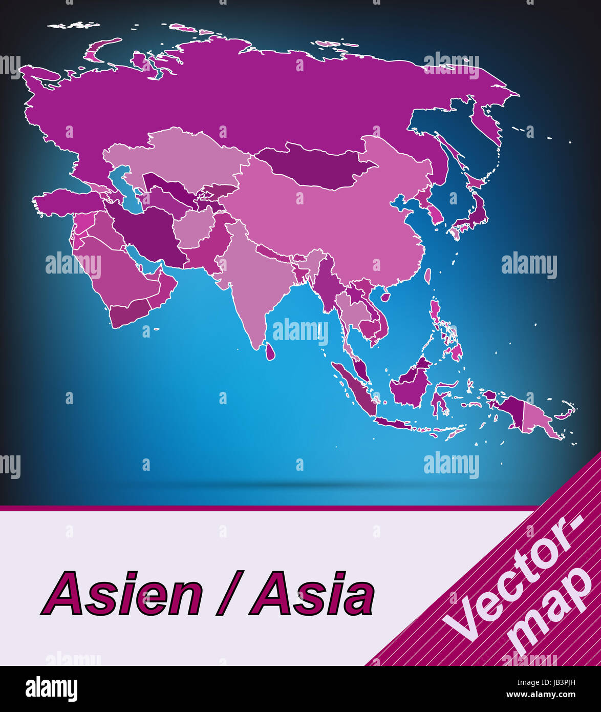 Kontinent Asien in der Welt als Grenzkarte mit Grenzen in Violett ...