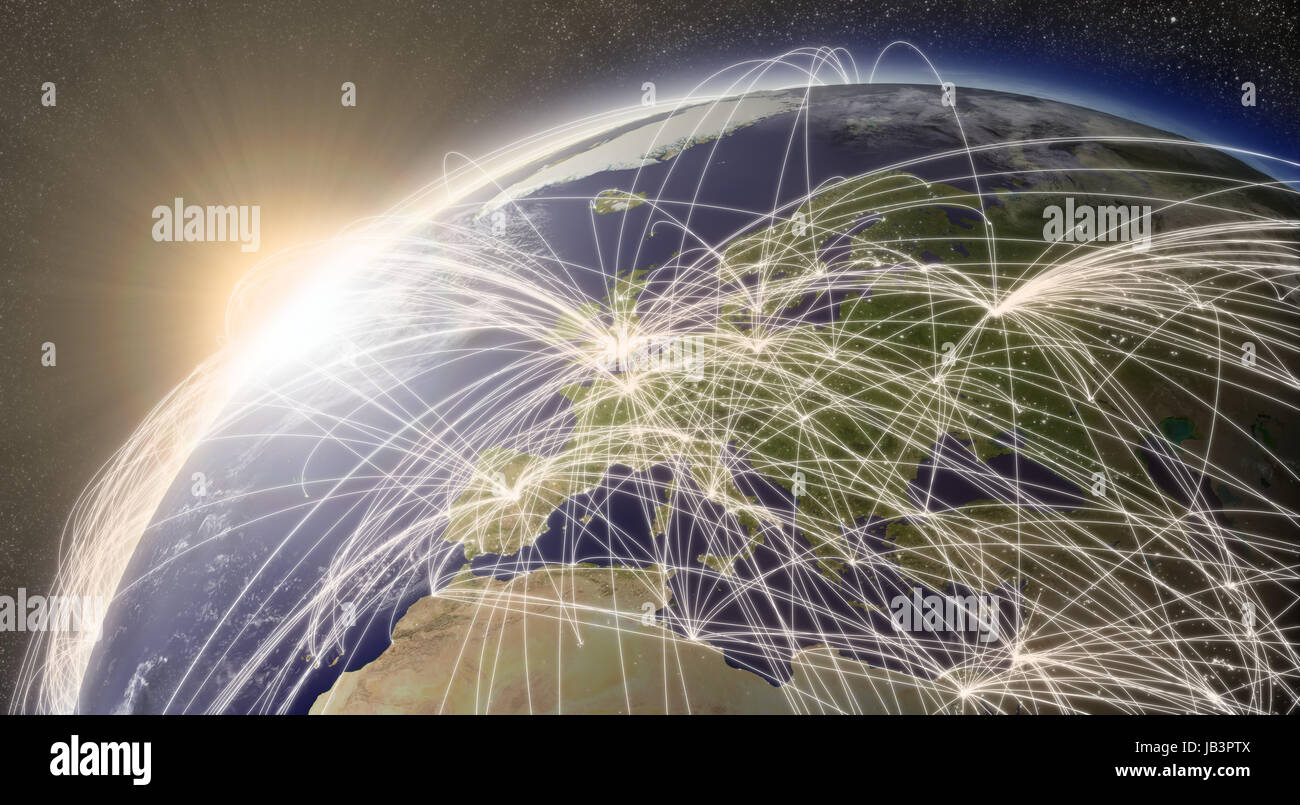 Europe map air routes hi-res stock photography and images - Alamy