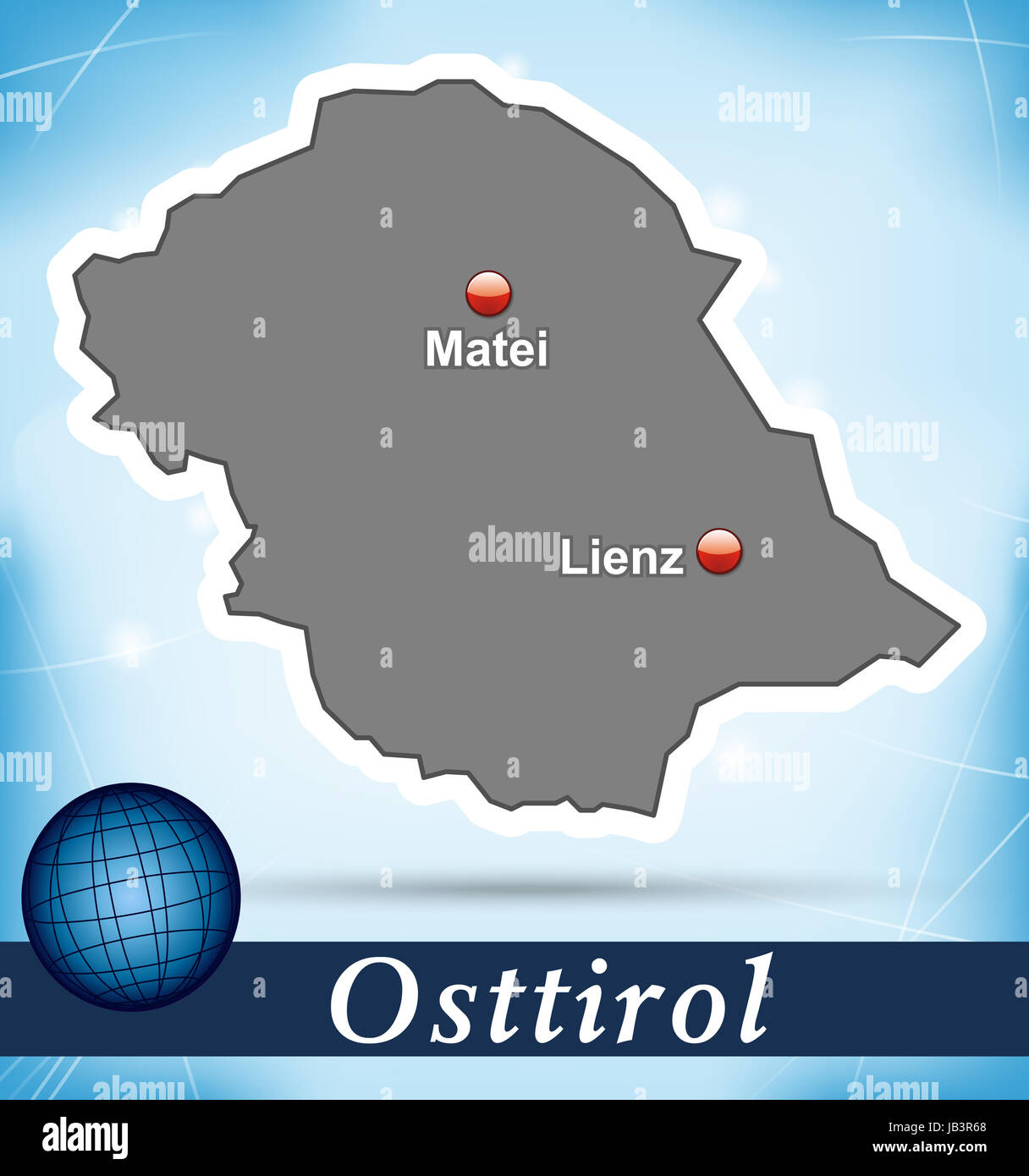 Osttirol in Oesterreich als Inselkarte mit abstraktem Hintergrund in ...