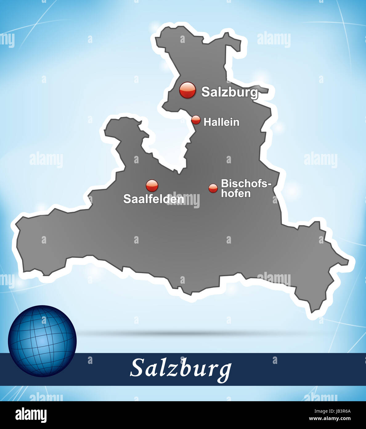 Salzburg Oesterreich als Inselkarte mit abstraktem Hintergrund in Blau ...
