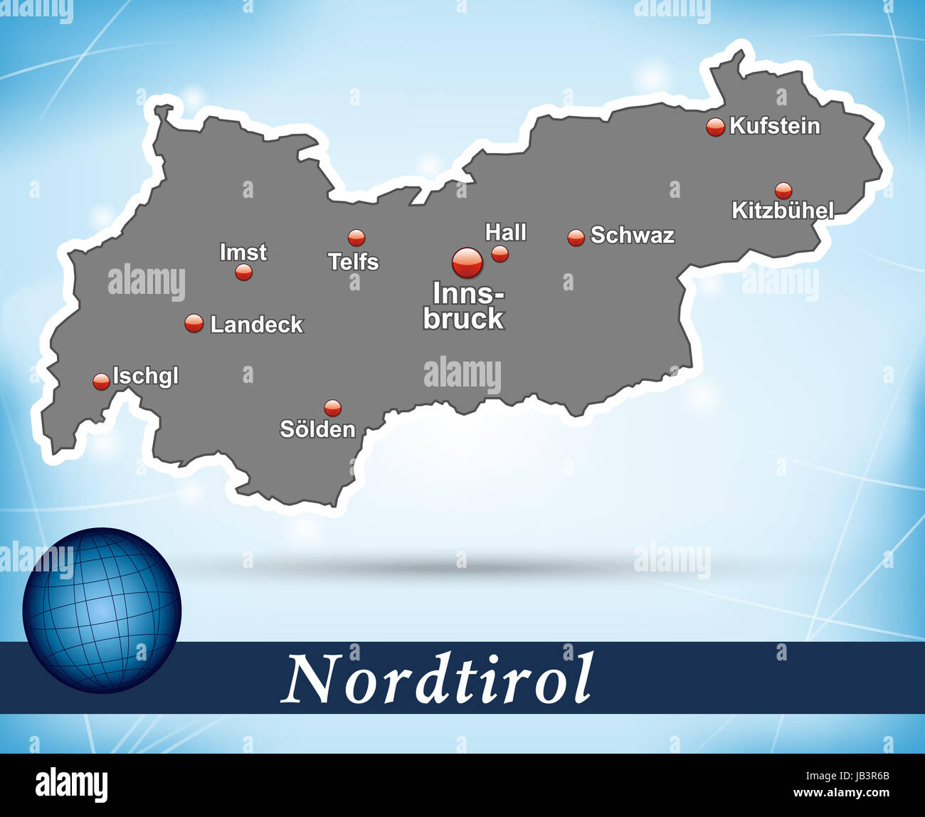 Tirol Oesterreich als Inselkarte mit abstraktem Hintergrund in Blau ...