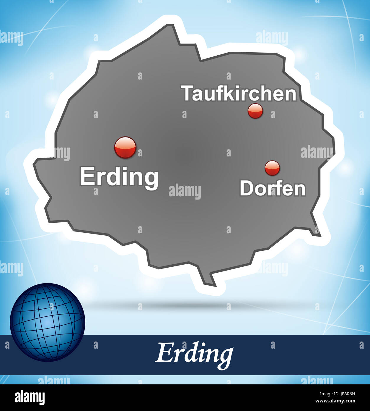 Erding in Bayern als Inselkarte mit abstraktem Hintergrund in Blau ...