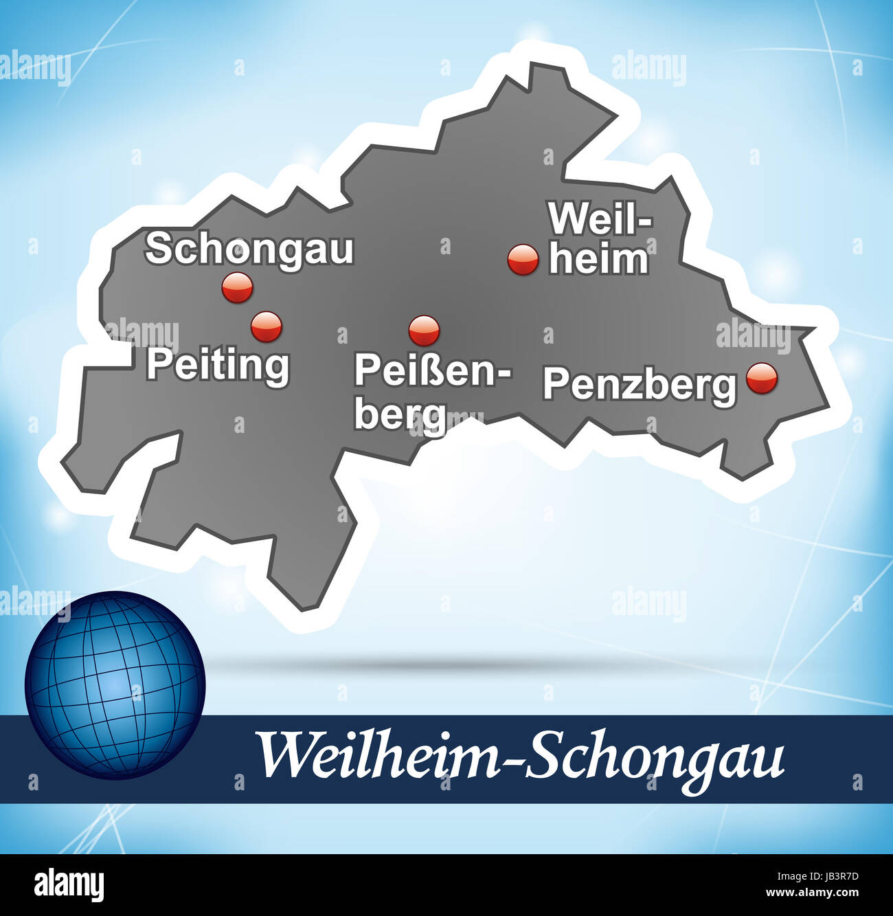 Weilheim-Schongau in Bayern als Inselkarte mit abstraktem Hintergrund ...