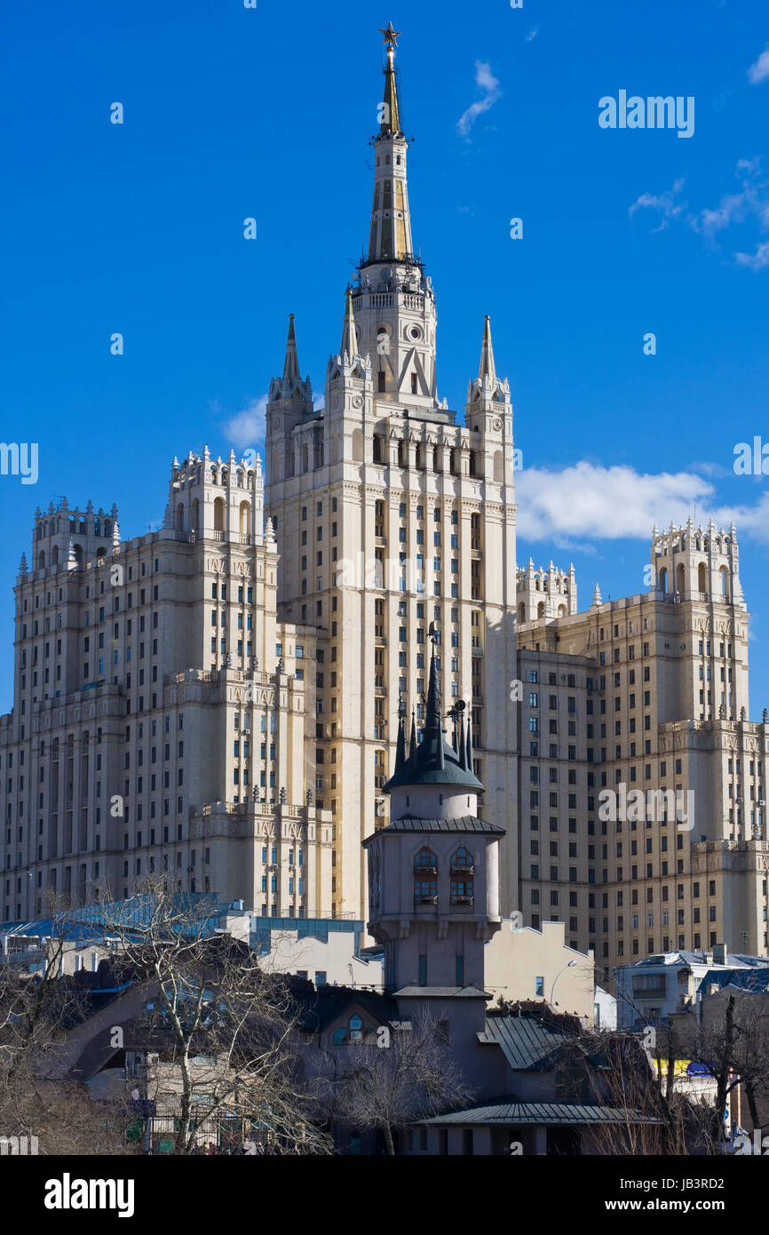 Beautiful view of old soviet skyscrape in Moscow, Russia Stock Photo ...