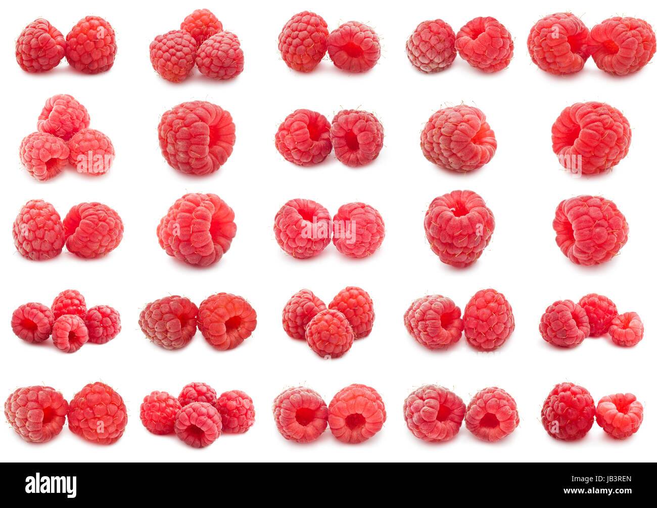 Collection of red raspberries on white background Stock Photo - Alamy