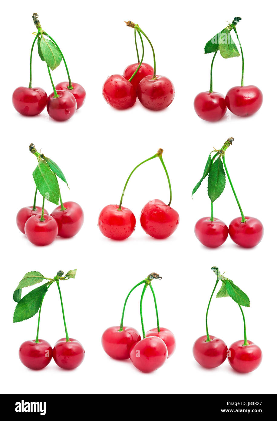 Collection of beautiful red cherry isolated on white background Stock ...