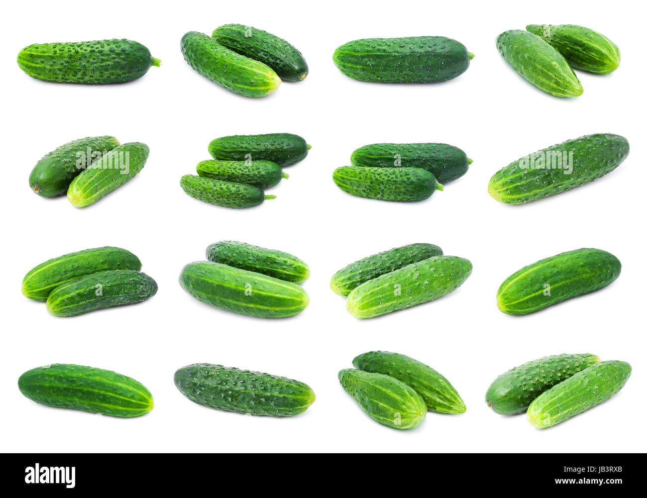 Collection of fresh green cucumber isolated on white background Stock ...