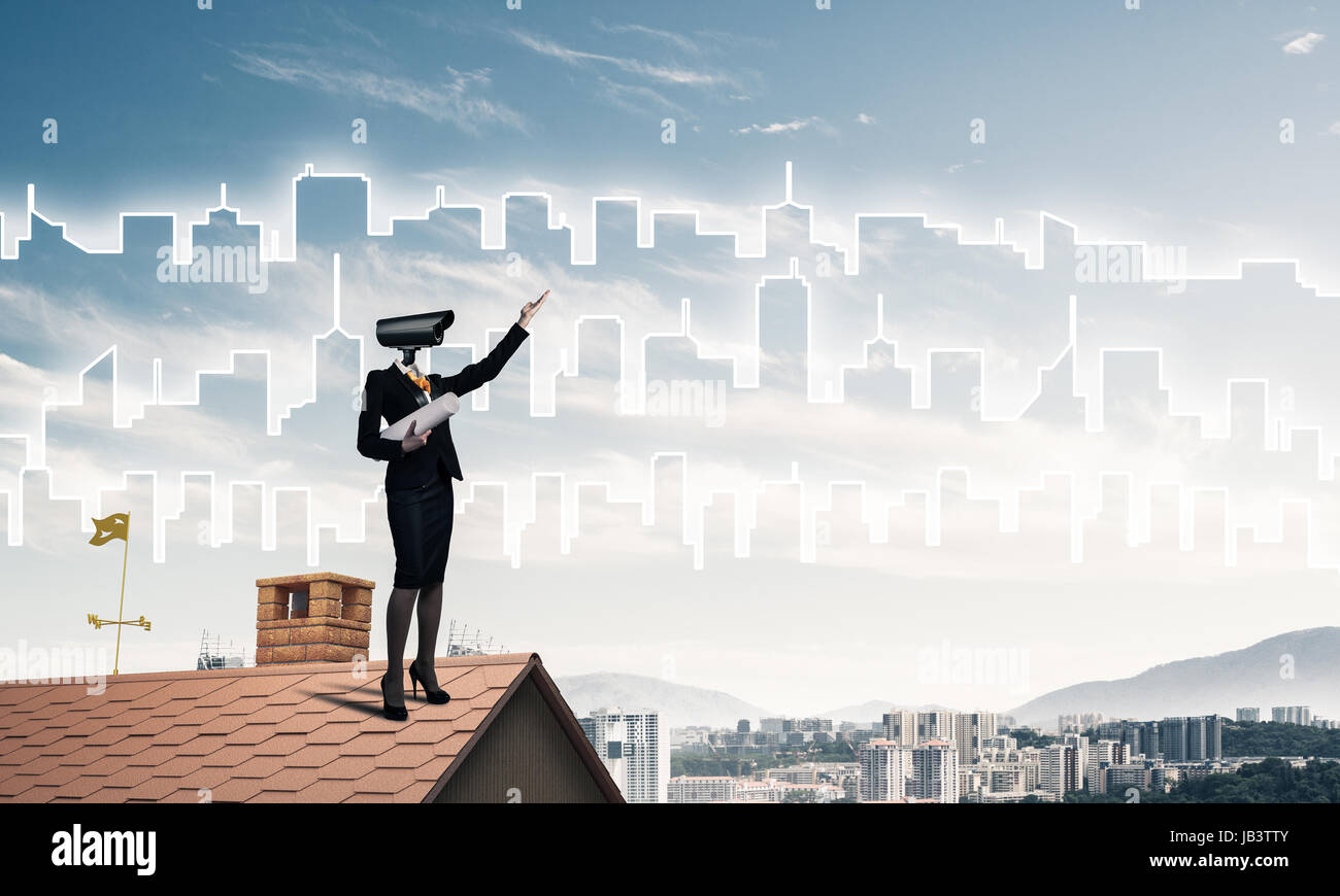 Concept of home security and privacy protection with camera head Stock ...