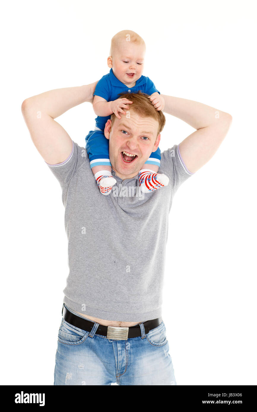 Young father and little child on a white background. Happy family Stock ...