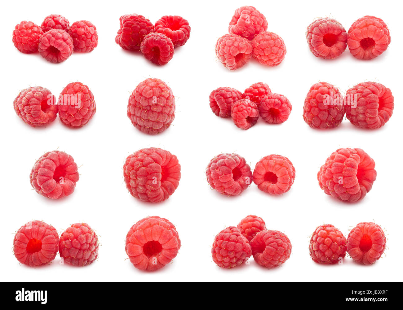 Collection of ripe red raspberries isolated on white background Stock ...