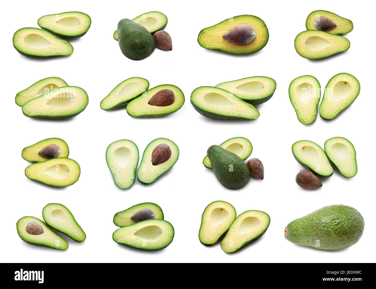 Collection of fresh green avocado isolated on white background Stock ...