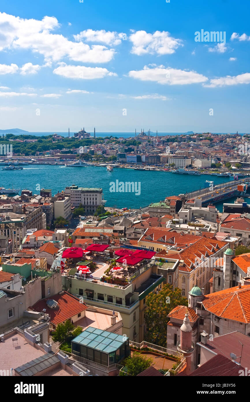 Panoramic view of Golden Horn from Galata tower, Istanbul, Turkey Stock ...