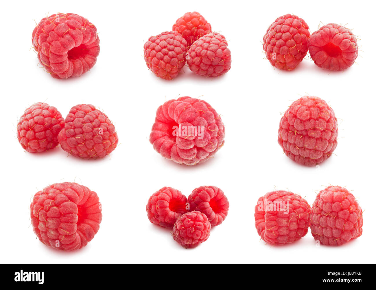 Collection of ripe red raspberries isolated on white background Stock ...