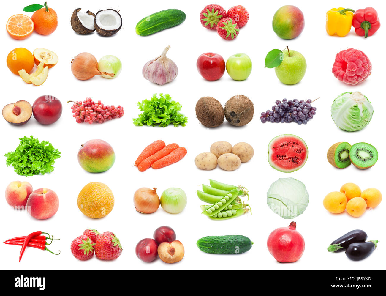 Collection of various fruits and vegetables isolated on white ...