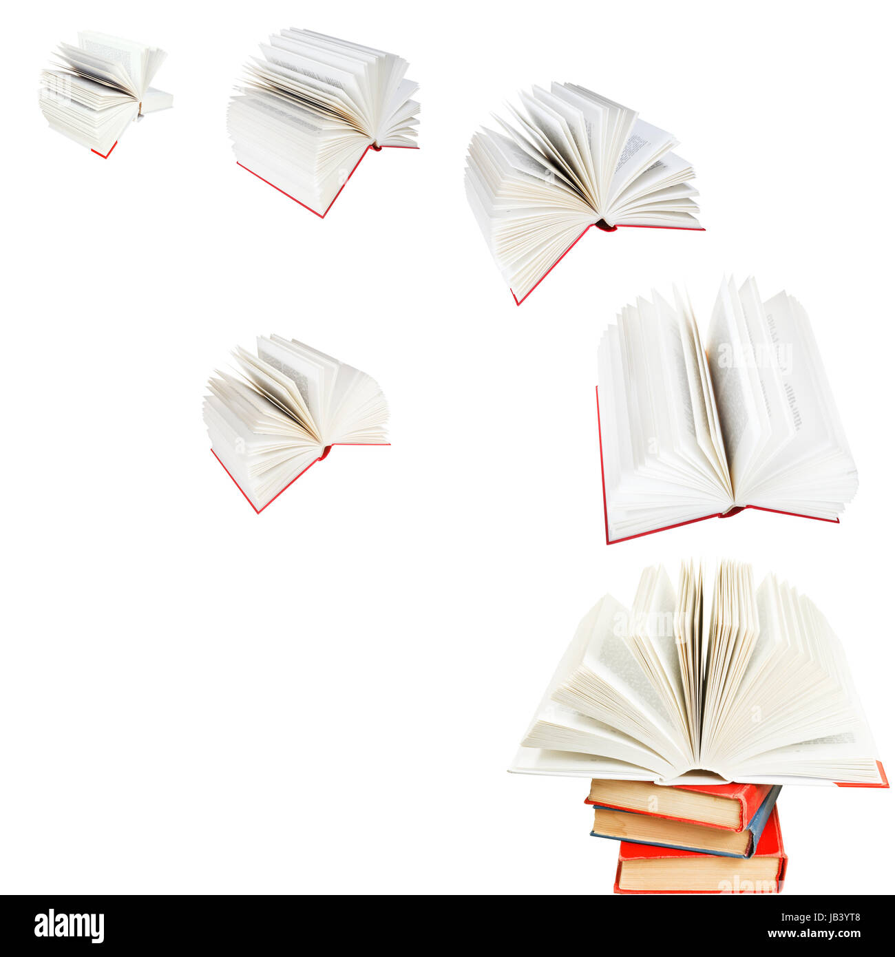 open books fly out of pile of books isolated on white background Stock ...