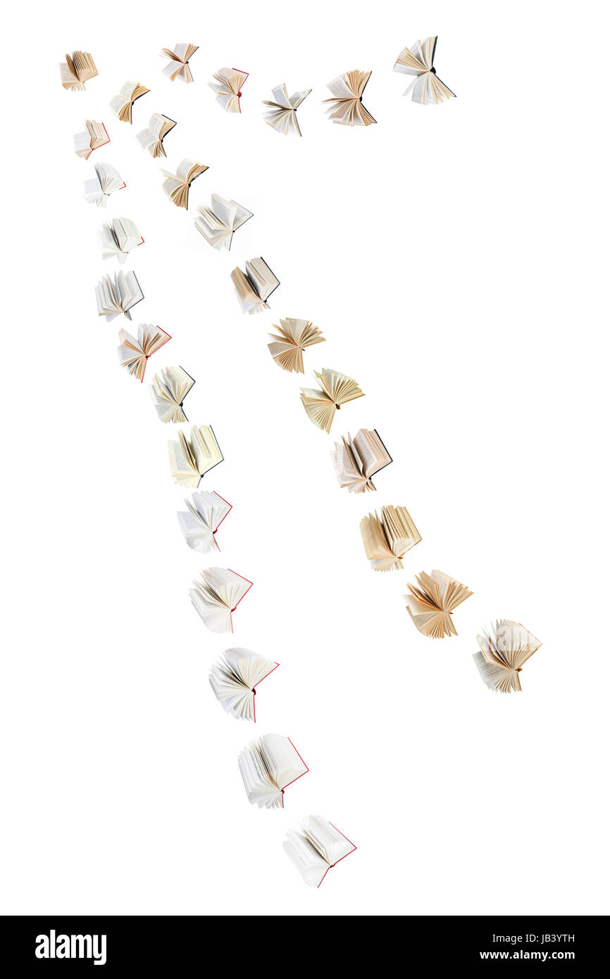 flock of flying books isolated on white background Stock Photo - Alamy