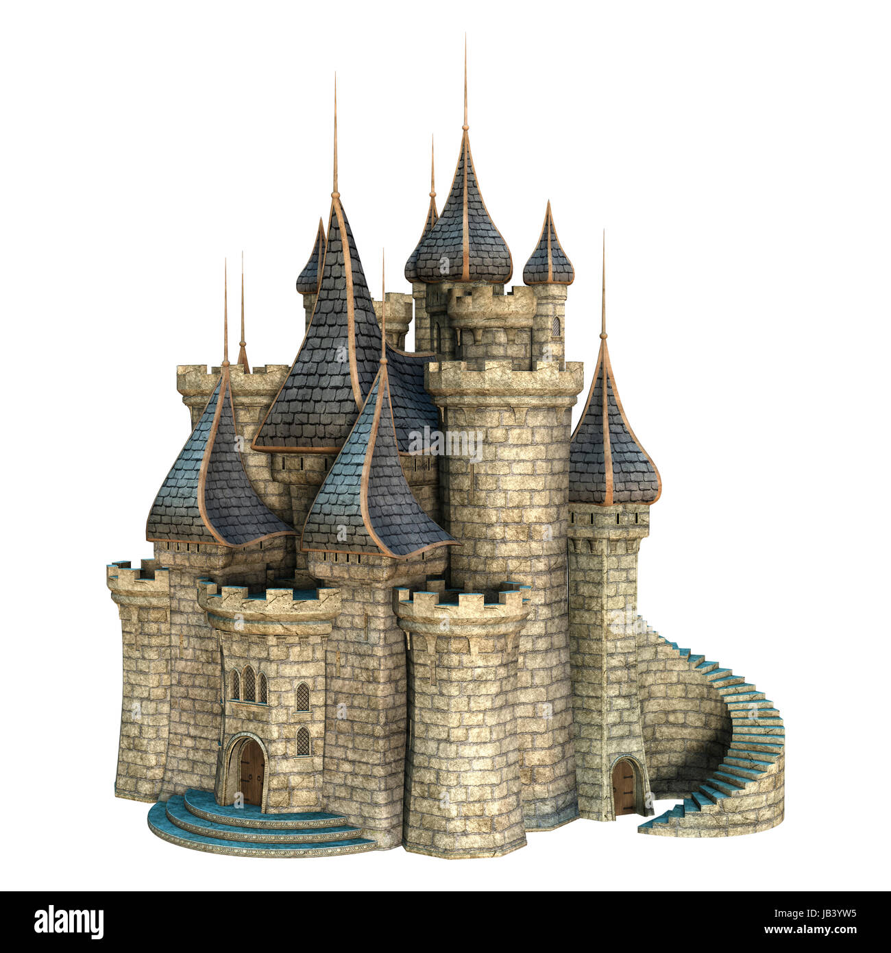3D digital render of a fairytale castle isolated on white background ...
