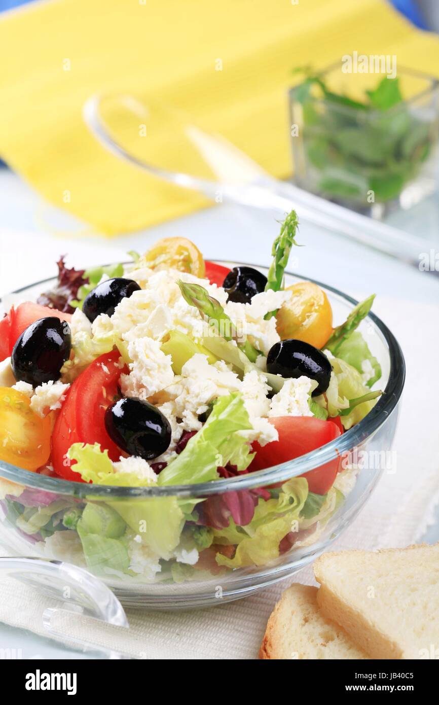 Bowl of fresh Greek salad - still life Stock Photo - Alamy