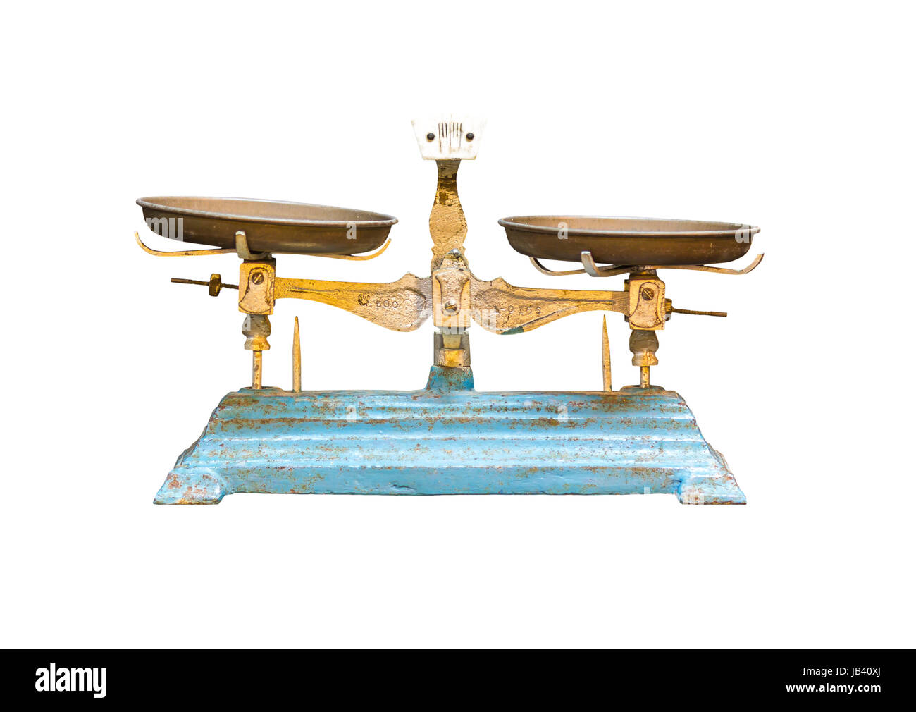 Old vintage balance scale isolated on white background Stock Photo - Alamy