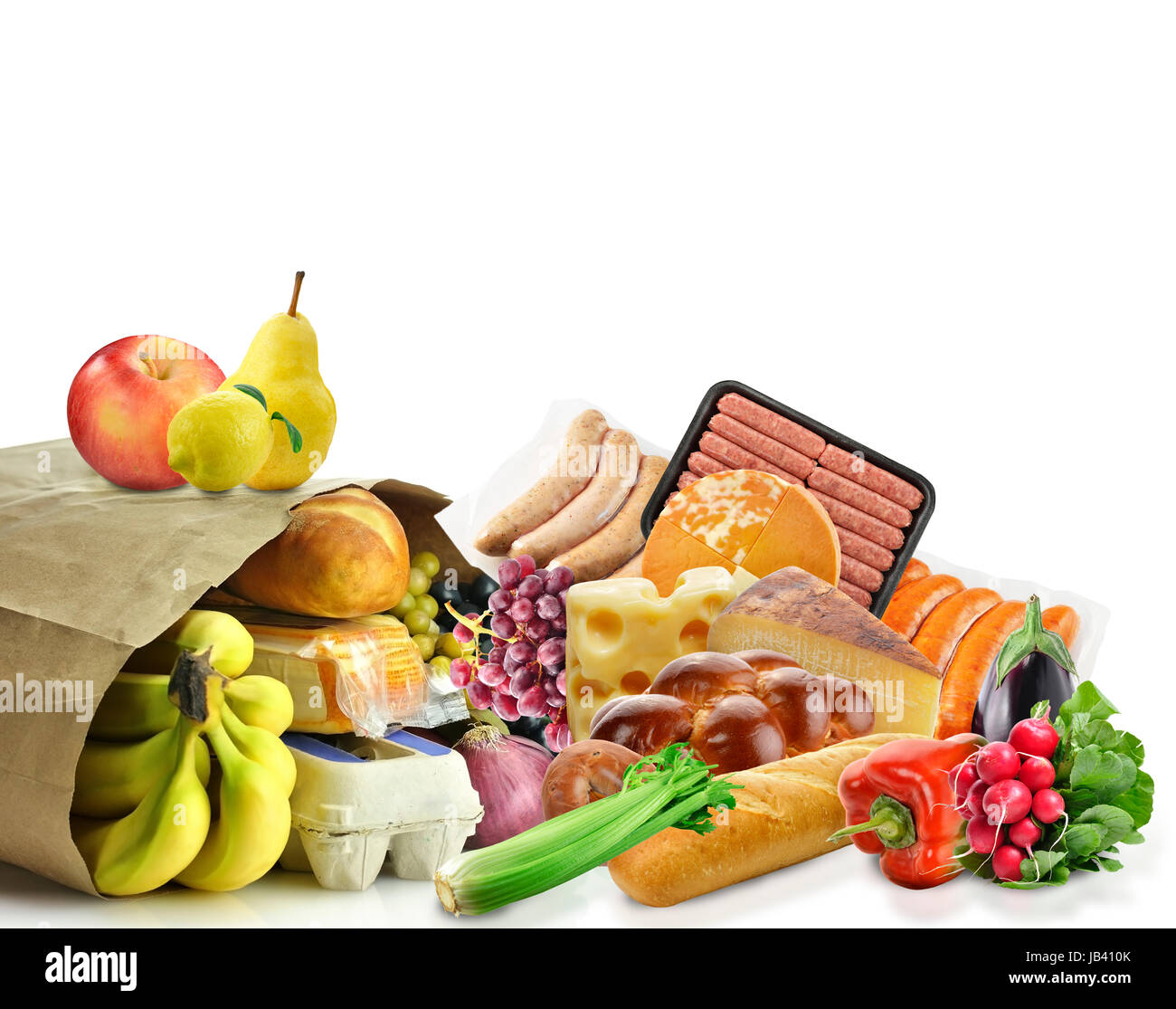 Paper Bag With Food On White Background Stock Photo - Alamy