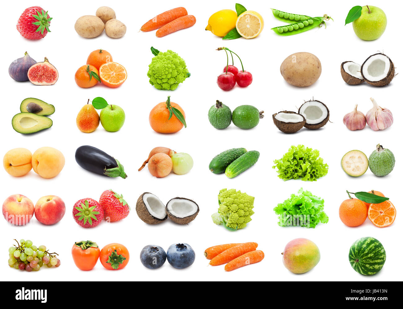 Collection of various fruits and vegetables isolated on white ...