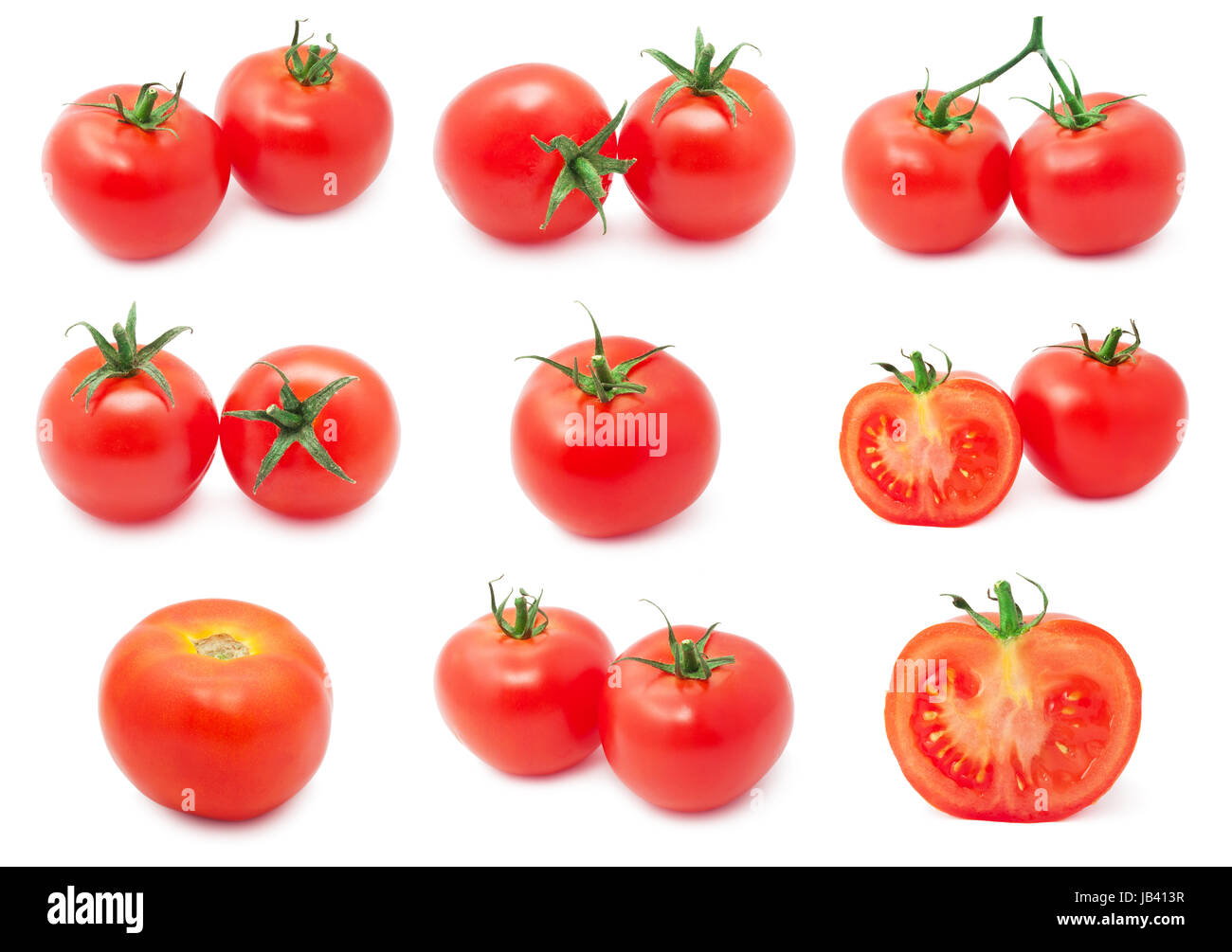 Collection of red tasty tomatoes isolated on white background Stock ...