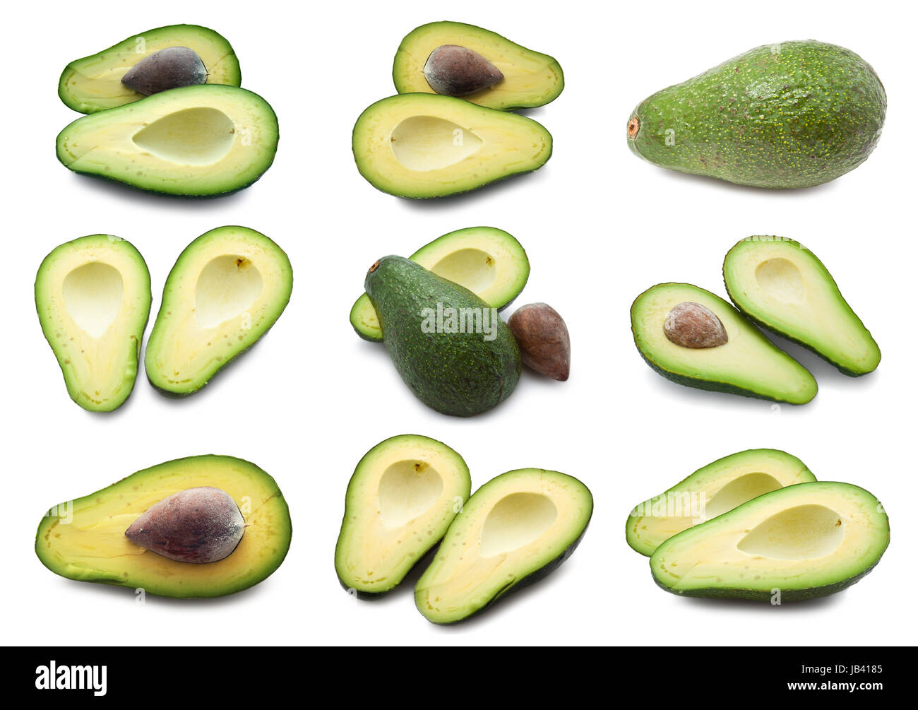 Collection of fresh green avocado isolated on white background Stock ...