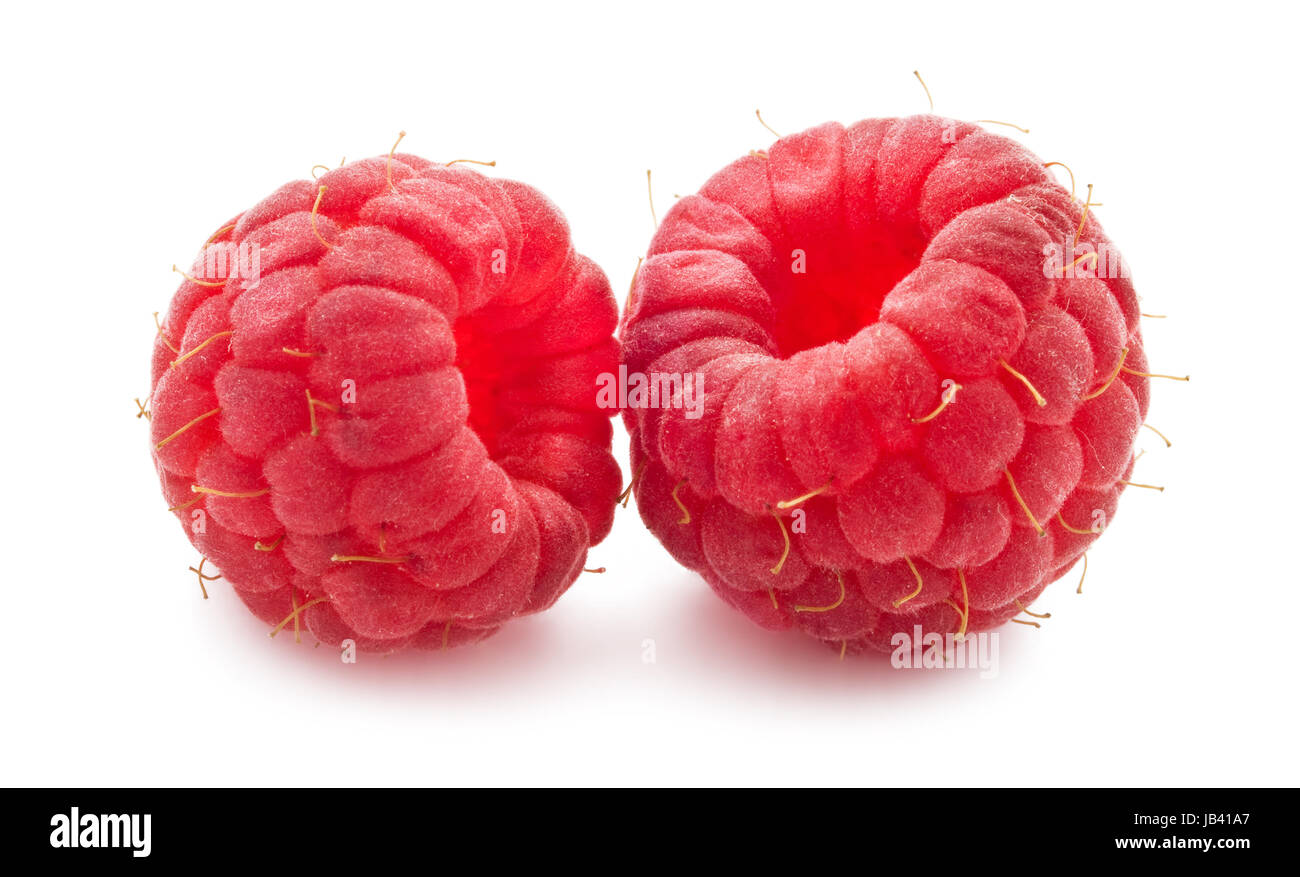 Ripe red raspberries isolated on white background Stock Photo - Alamy