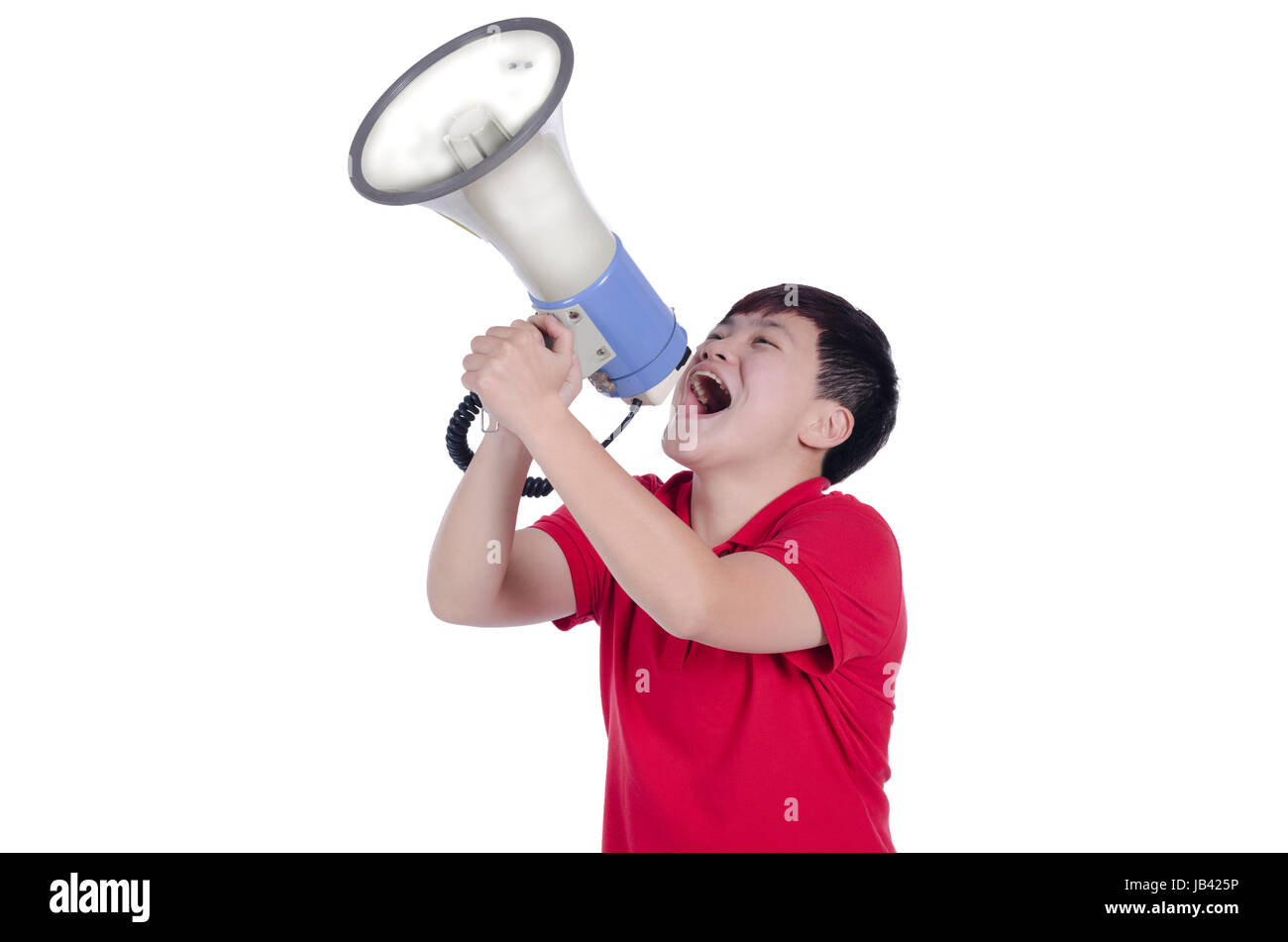 Student shouting through megaphone with white background Stock Photo ...