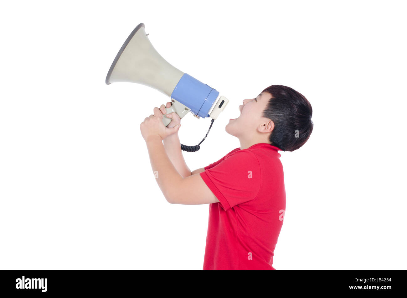 Student shouting through megaphone with white background Stock Photo ...