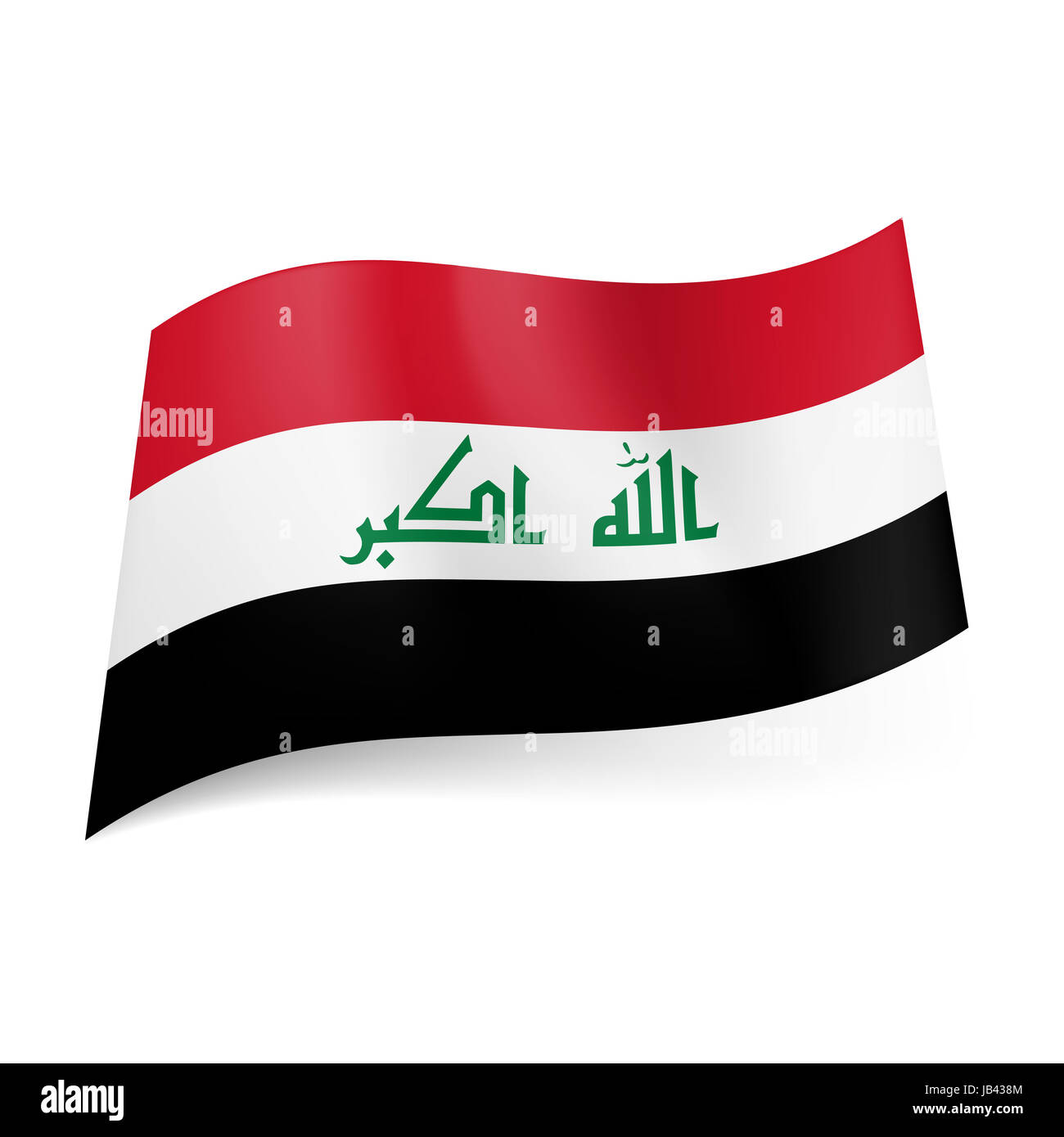 National flag of Iraq: red, white and balck horizontal stripes with ...
