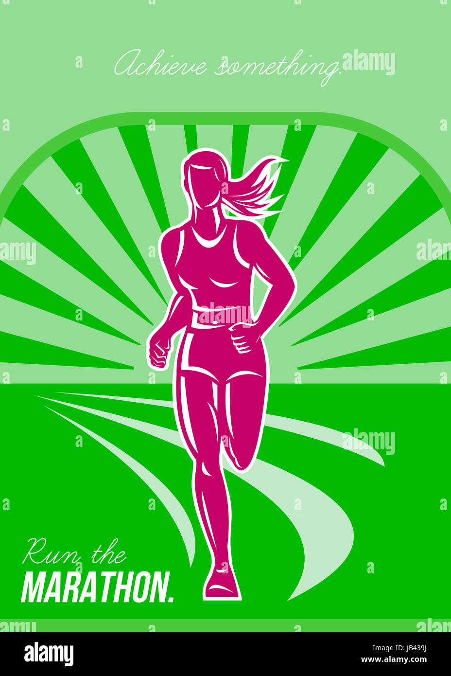 Poster greeting card illustration showing a female marathon runner ...