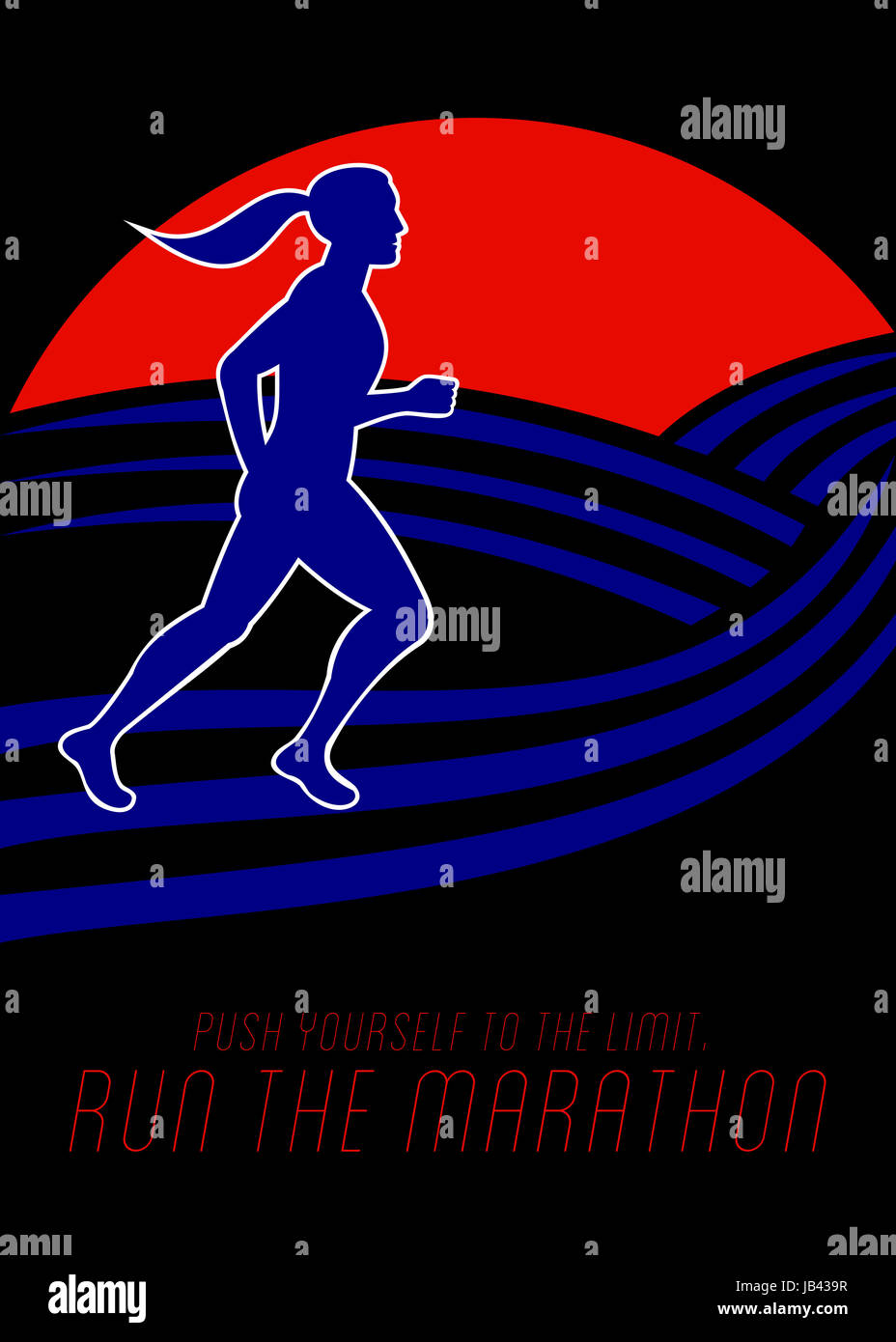 Poster greeting card illustration showing a female marathon runner ...