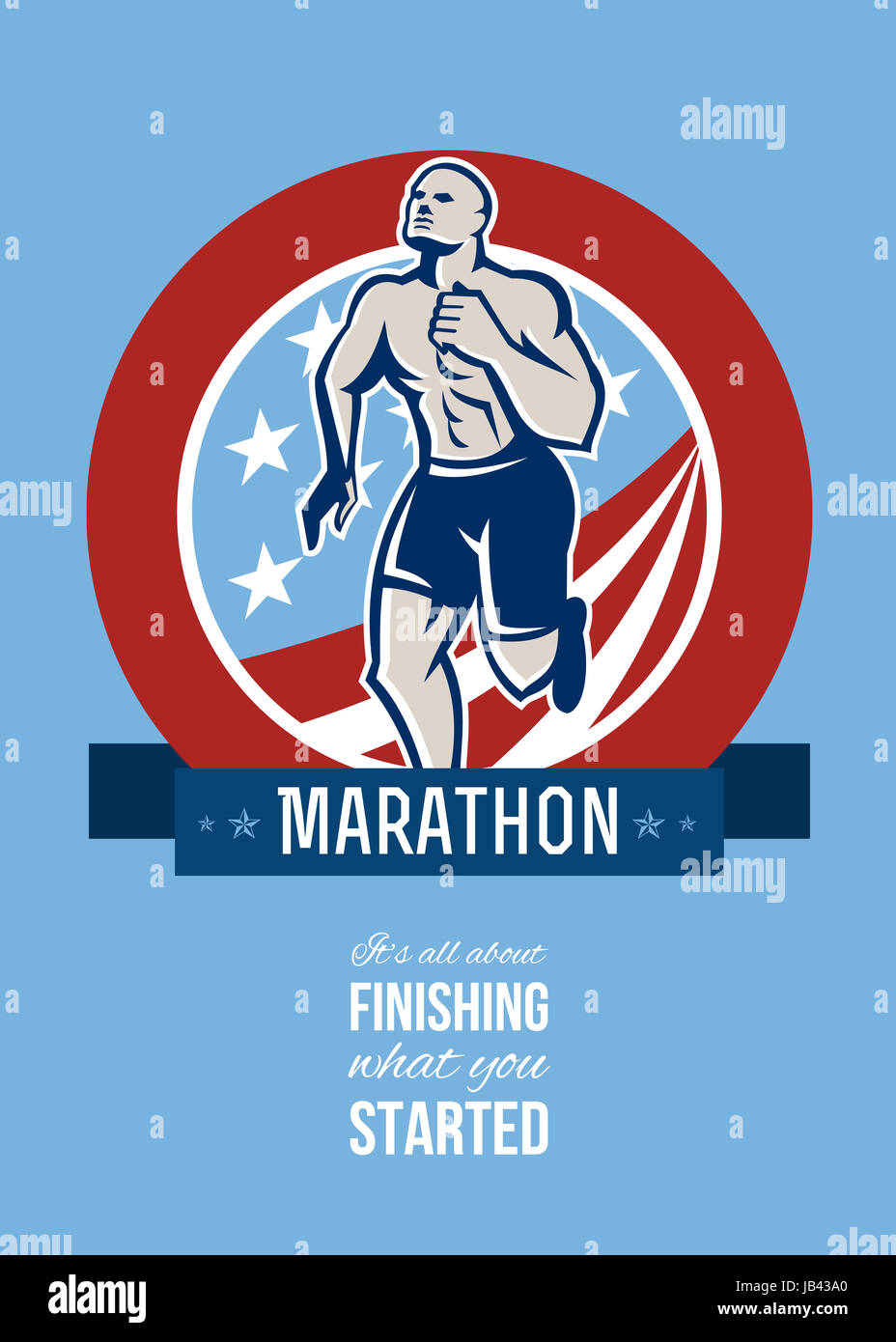Poster greeting card illustration showing an American marathon runner ...