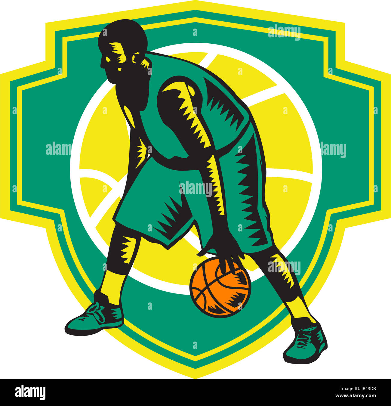 Illustration of a basketball player dribbling ball facing front set ...