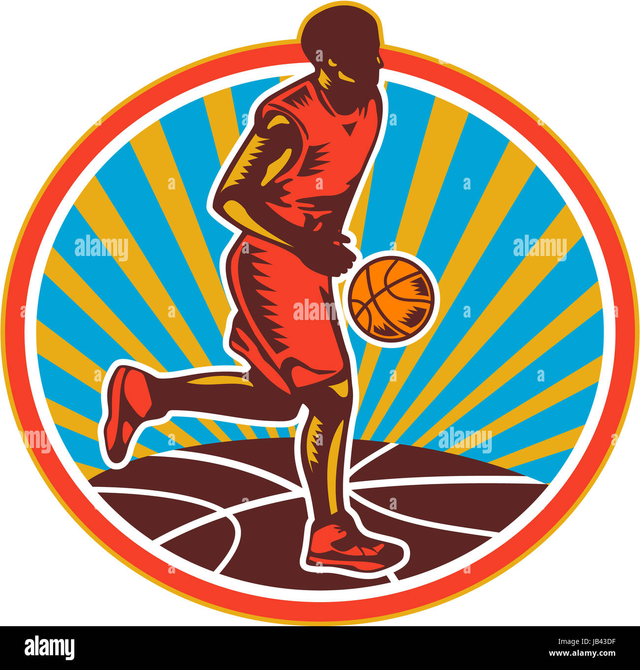 Illustration of a basketball player dribbling ball facing front set ...