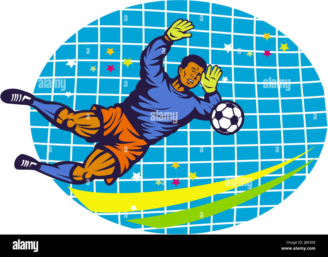 Illustration of a goalie goal keeper football player saving soccer ball ...