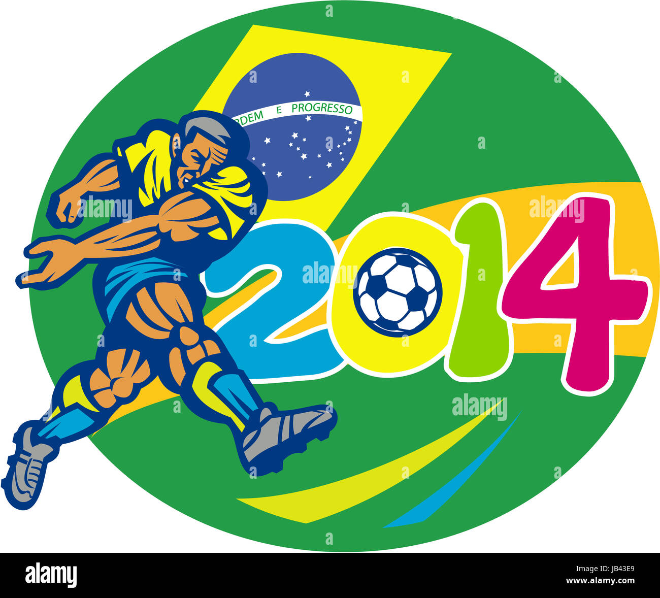 Illustration of a Brazil football player kicking soccer ball with ...