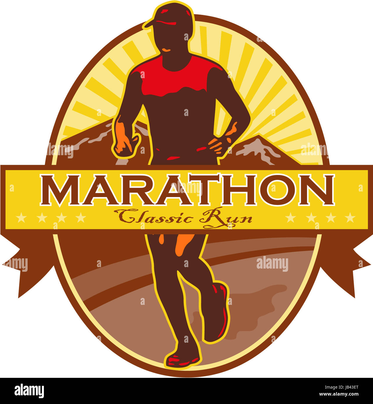 Illustration of marathon triathlete runner running with mountains in ...