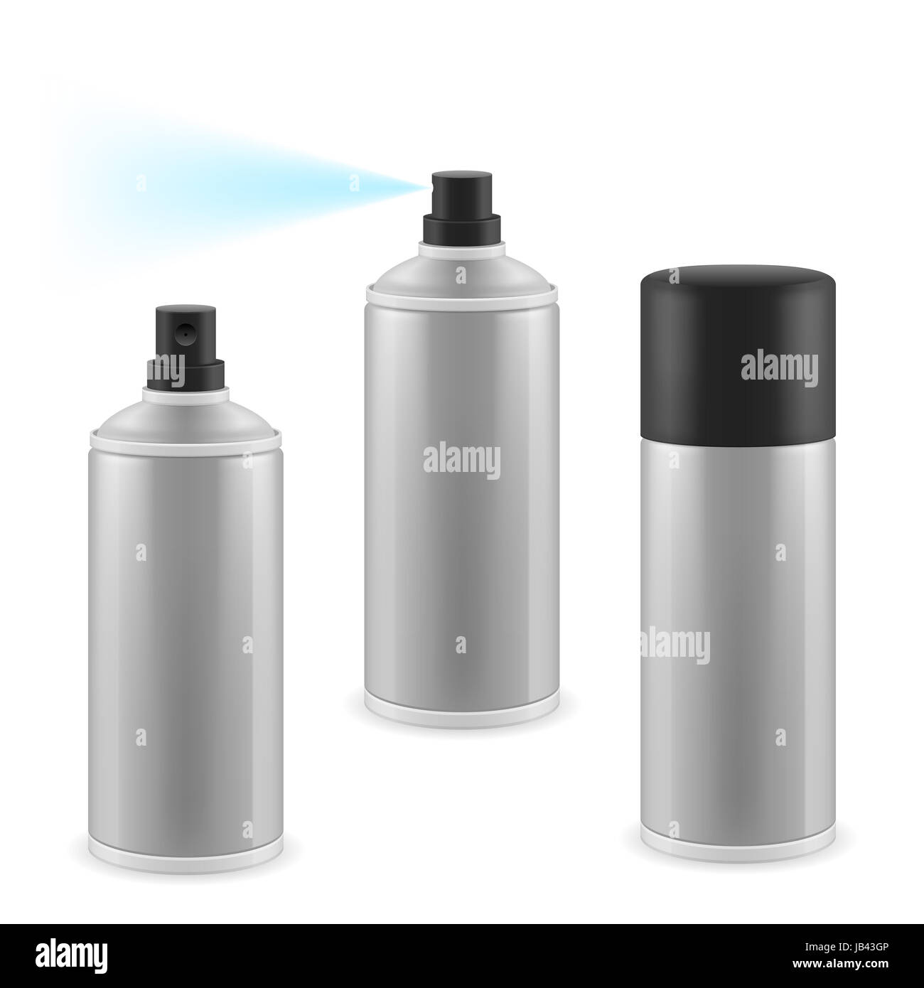 Two opened and one closed spray cans on white background Stock Photo ...
