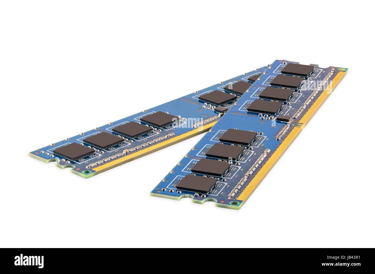 Pair Of Computer Ddr Memory Modules Isolated On White Background With 7756