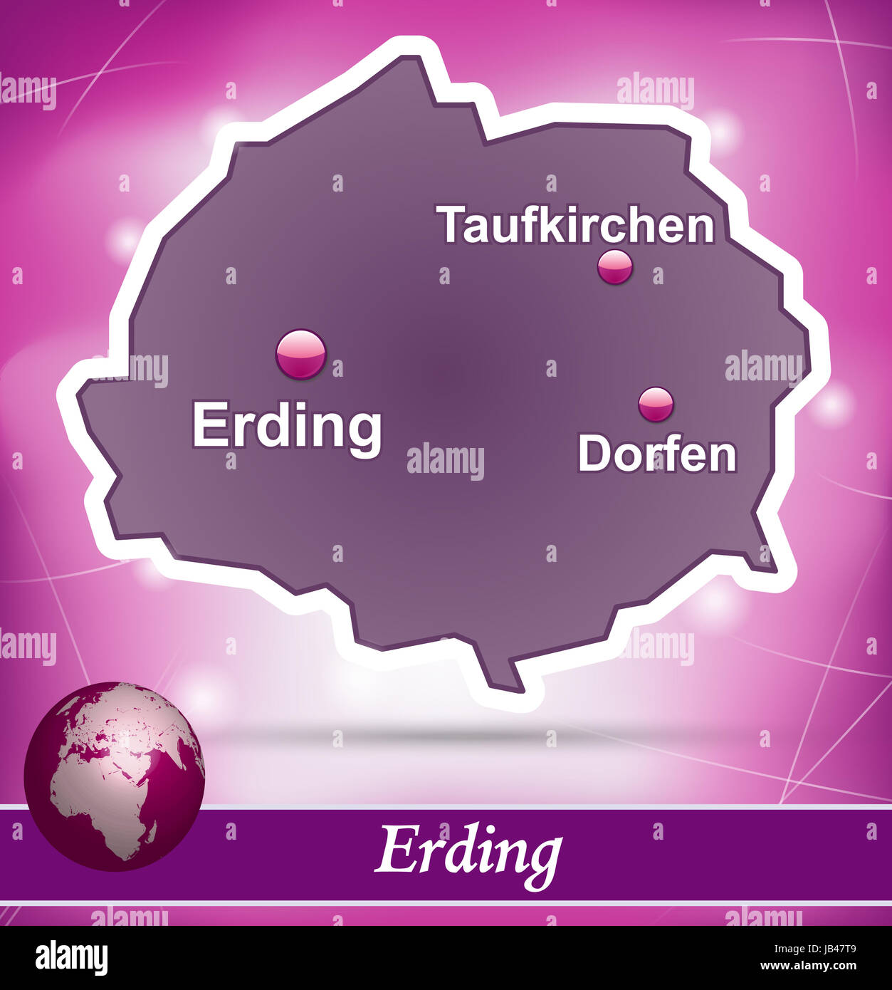 Erding in Bayern als Inselkarte mit abstraktem Hintergrund in Violett ...