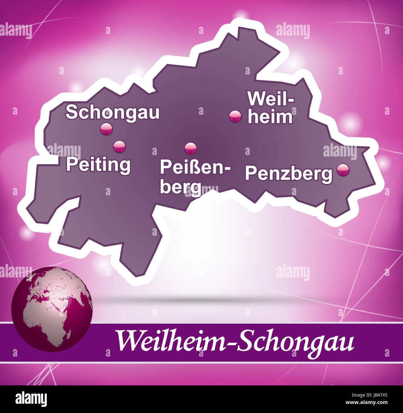 Weilheim-Schongau in Bayern als Inselkarte mit abstraktem Hintergrund ...